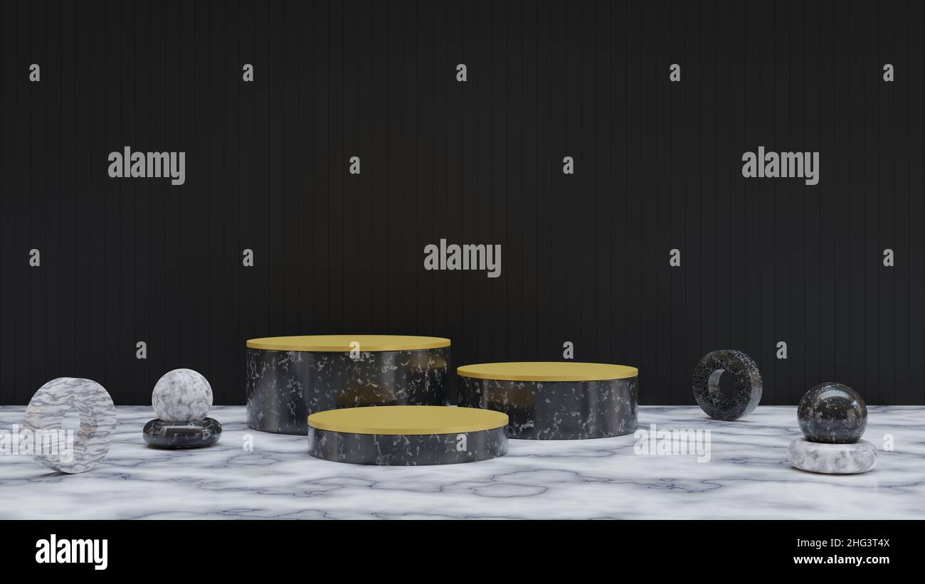 Mockup cylindrical marble pedestal showcase podium stage on white ...