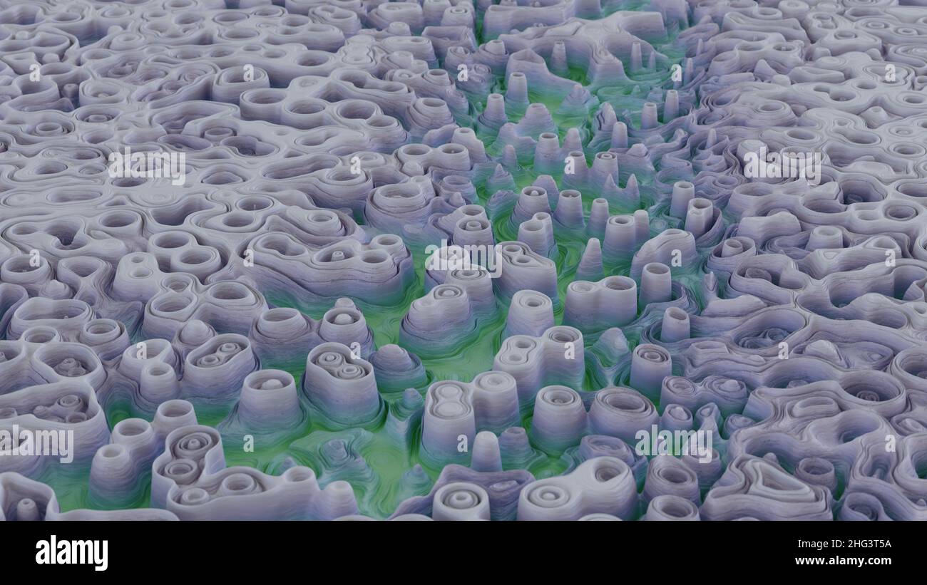 Geometric abstraction futuristic modern terrain landscape 3D rendering ...