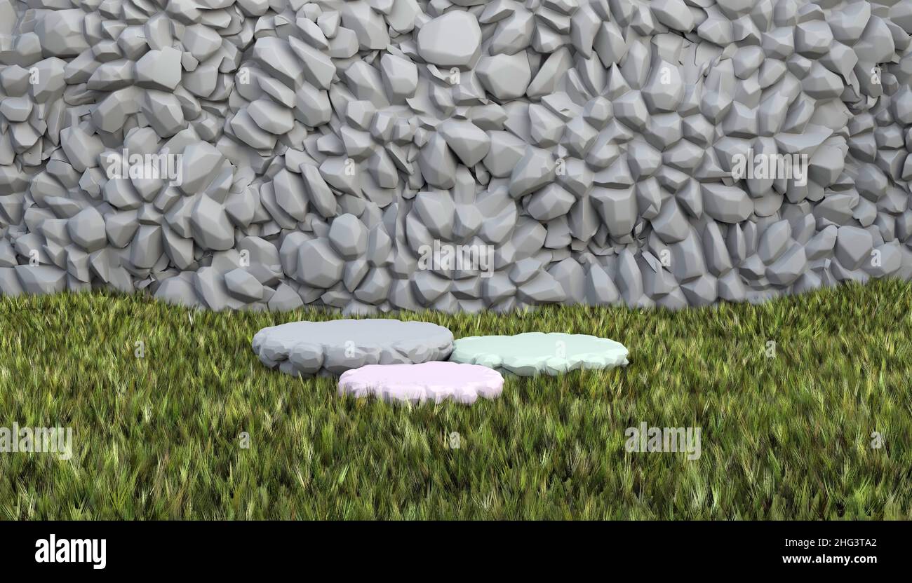 Empty rock stone pedestal display podium for product presentation on ...