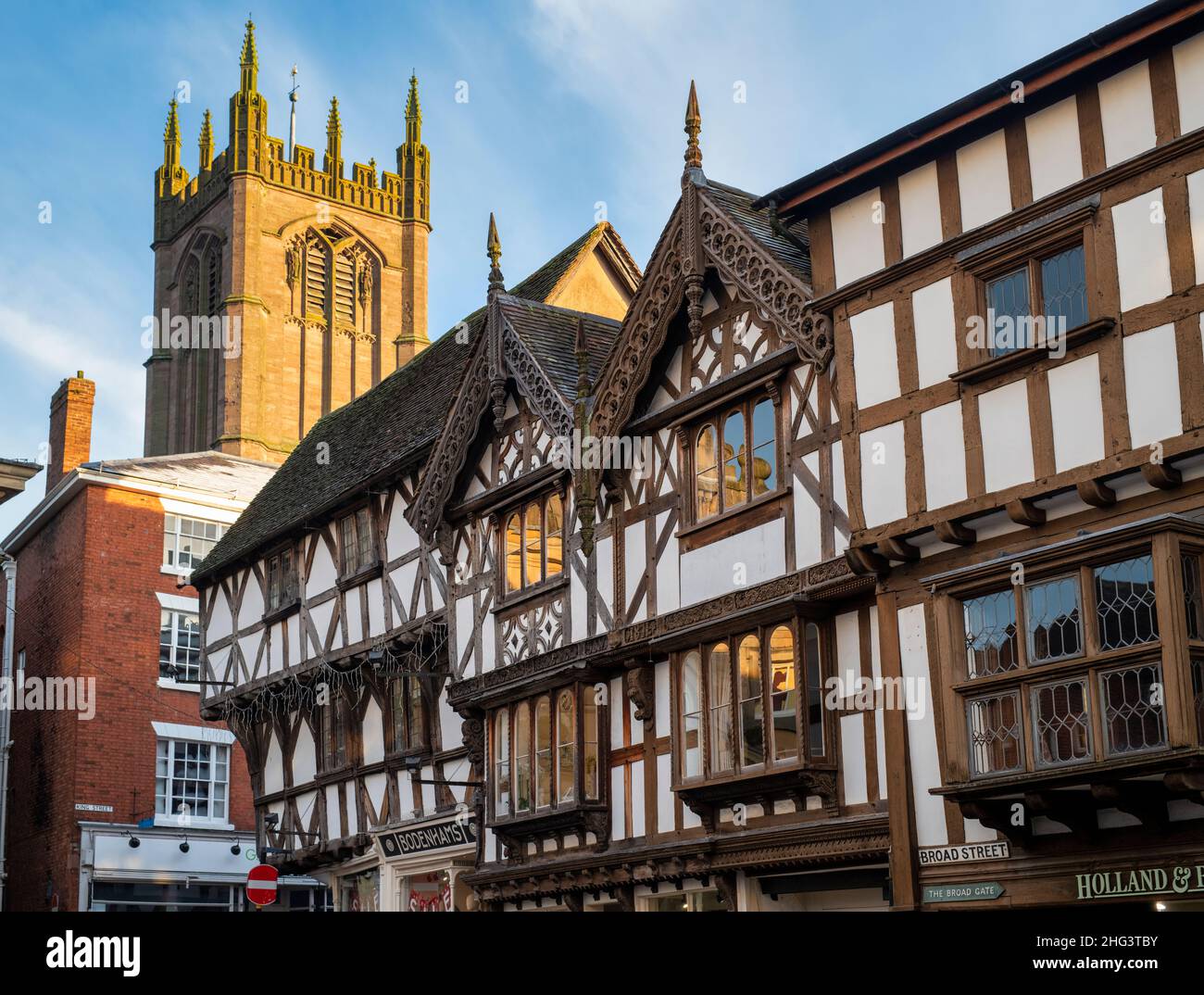 Timber framed buildings on broad street. Ludlow, Shropshire, England ...