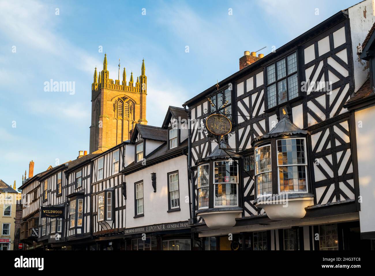 Timber framed buildings on broad street. Ludlow, Shropshire, England ...