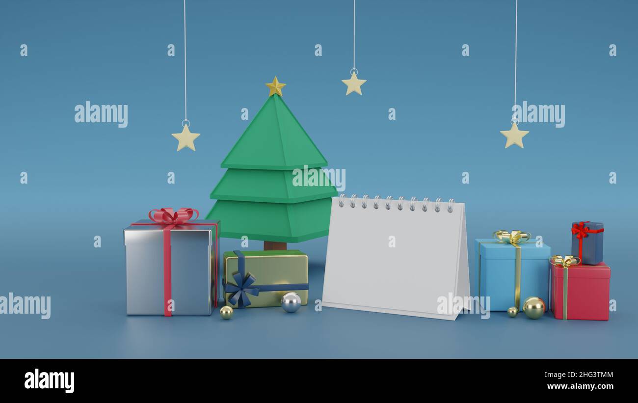 Blank page of calendar between present boxes or giftboxes, new ...