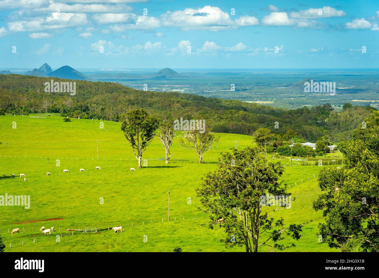 Picturesque landscape in rural South East Queensland overlooking the ...