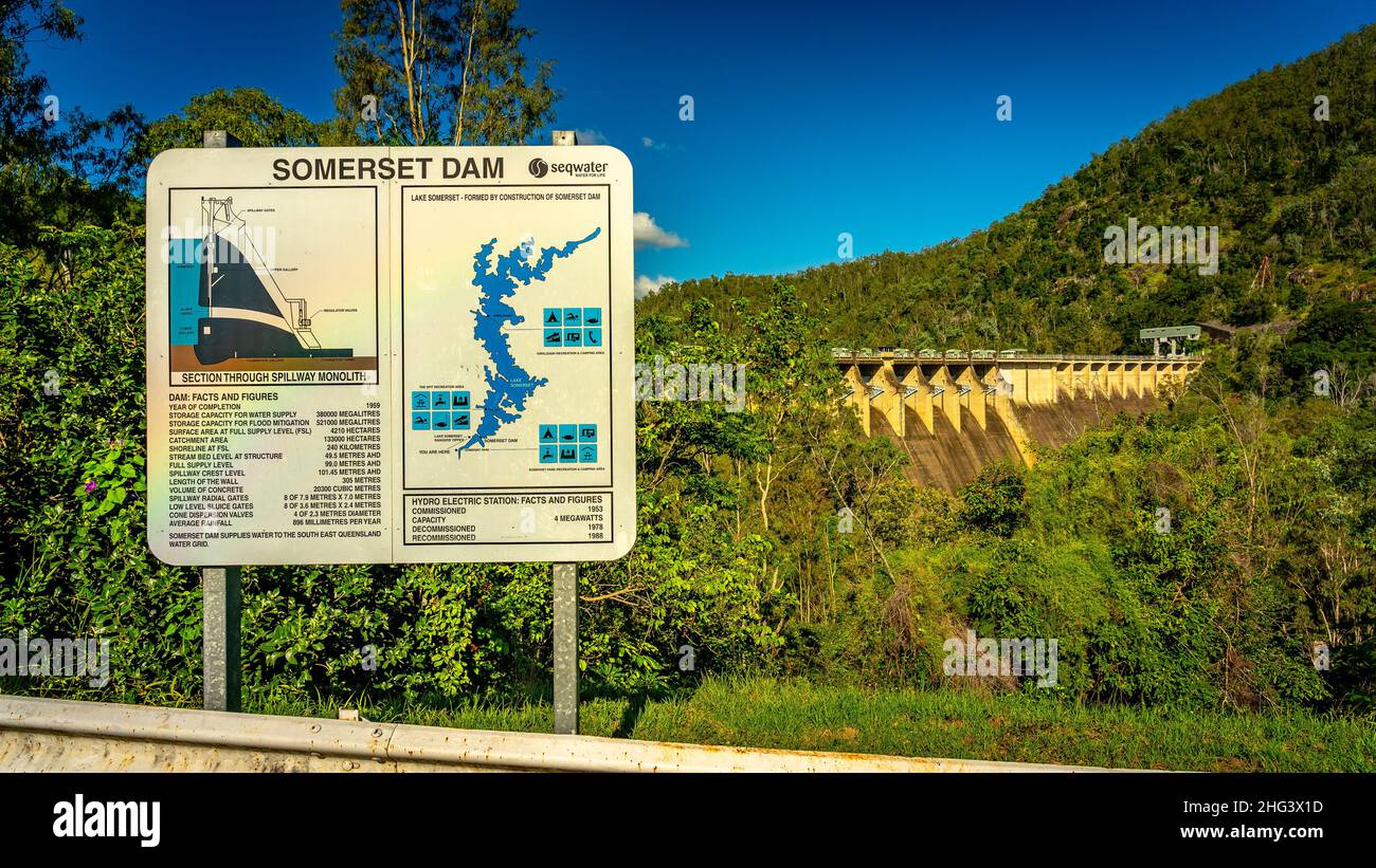 Somerset Dam, Australia - Sign showing how dam works Stock Photo - Alamy