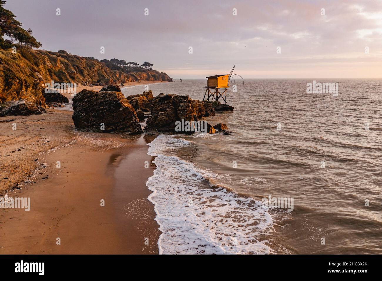 French oceanfront landscape, oceanfront fish cabins in France Stock ...