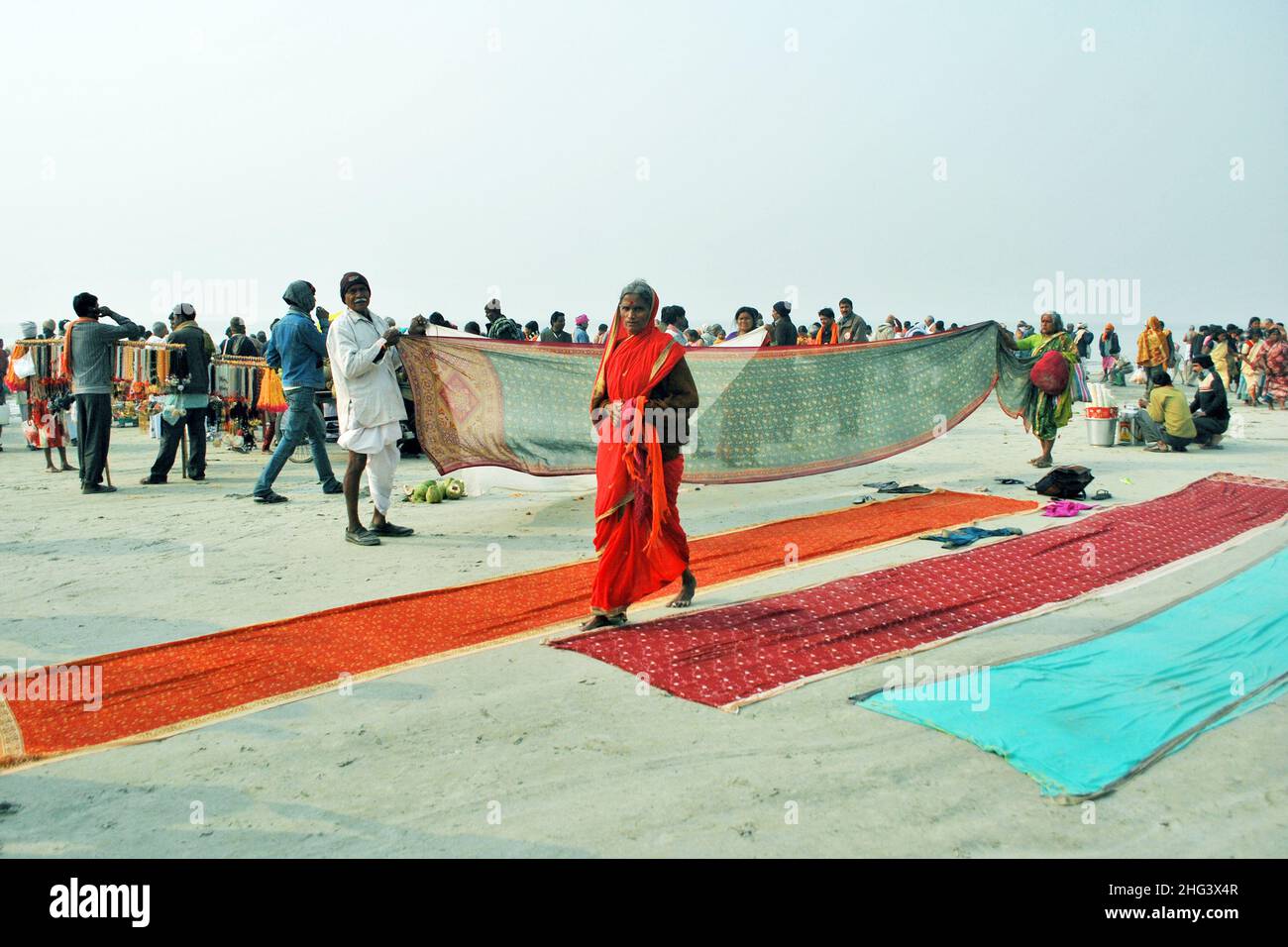 cloths drying at ganga sagar island west bengal Stock Photo - Alamy
