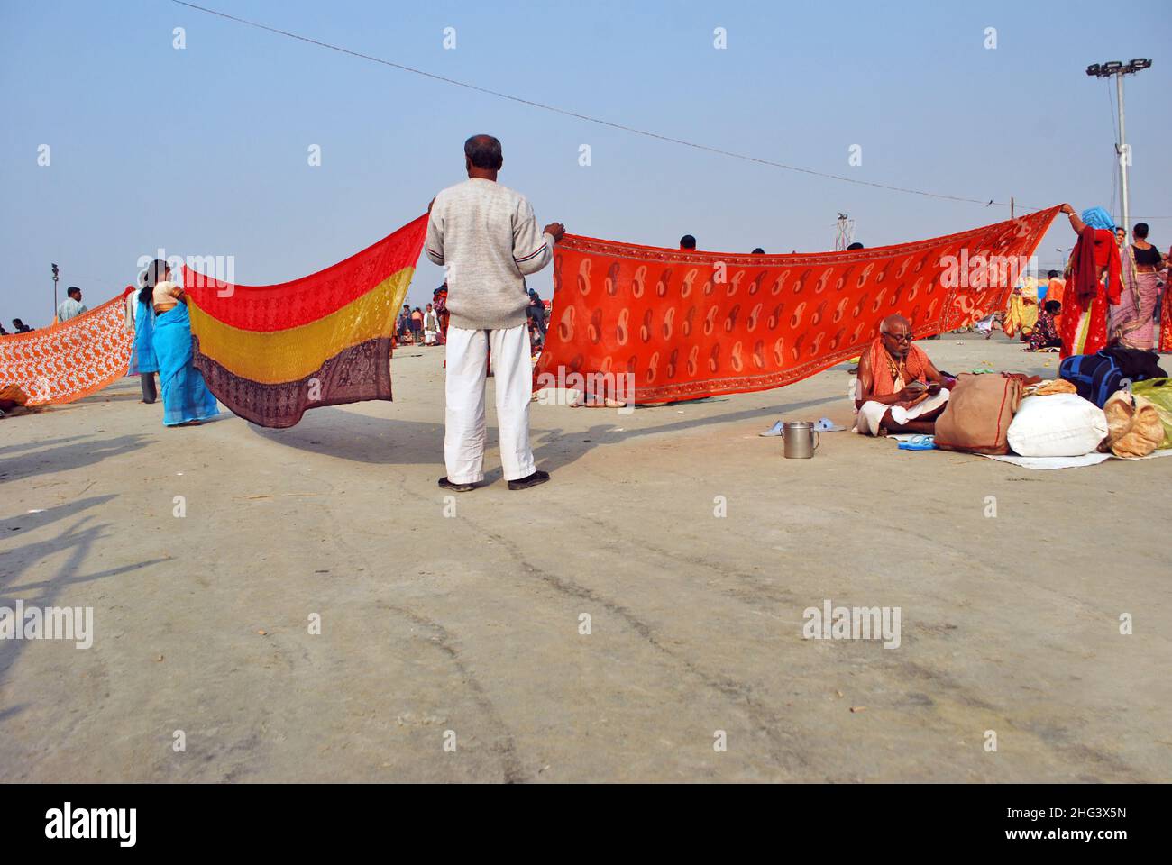 cloths drying at ganga sagar island west bengal Stock Photo - Alamy