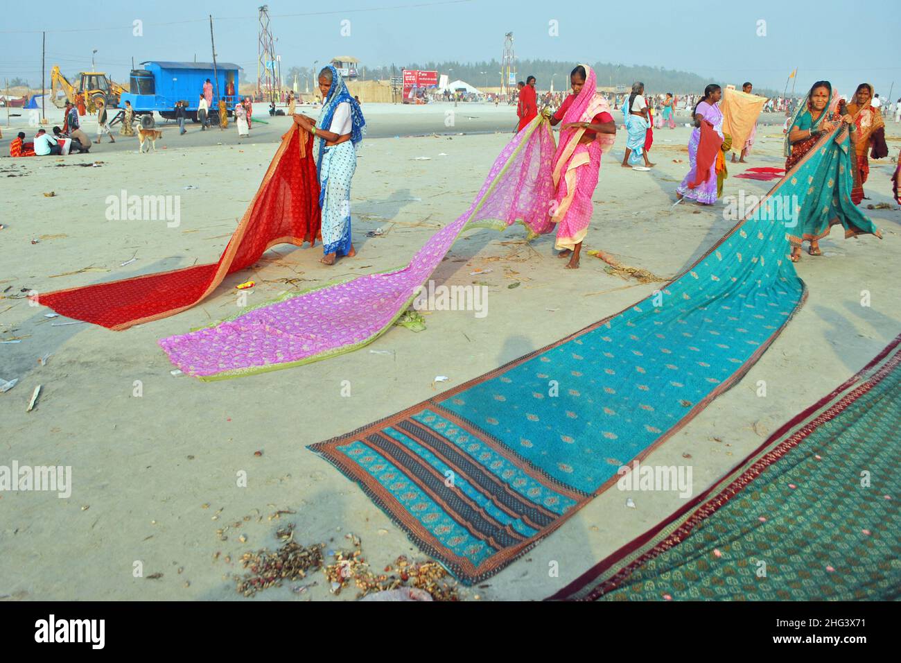 cloths drying at ganga sagar island west bengal Stock Photo - Alamy