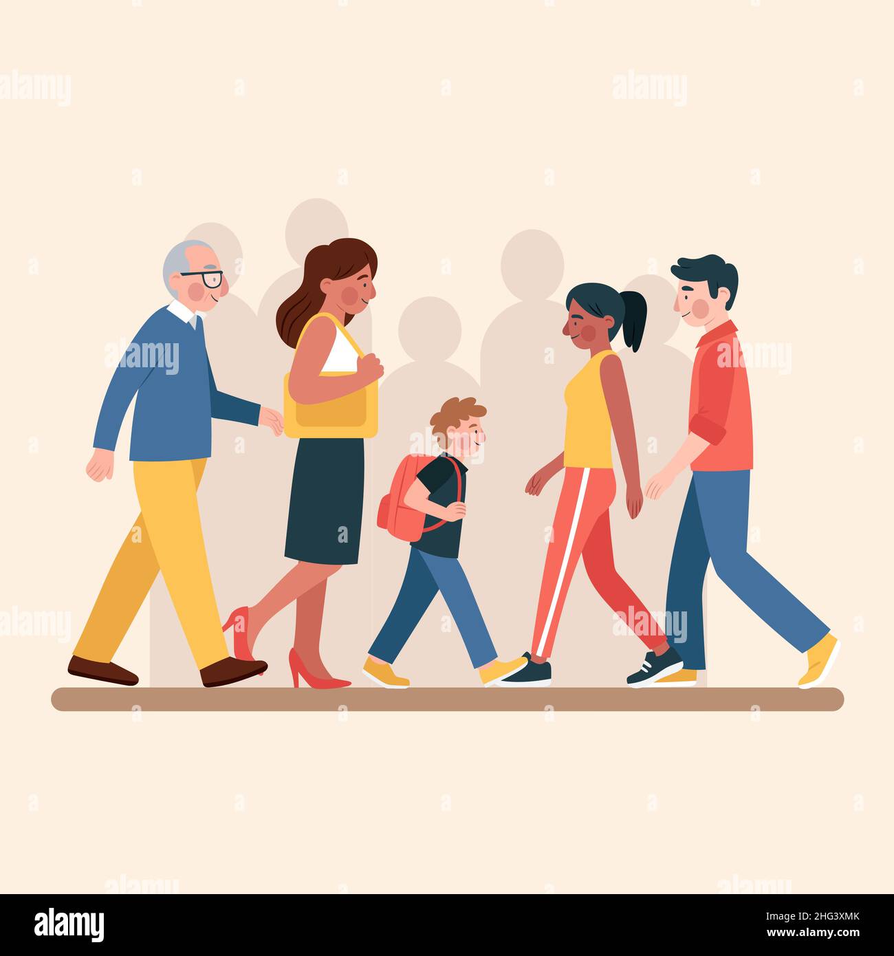 Hand drawn flat design crowd of people walking illustration Vector ...