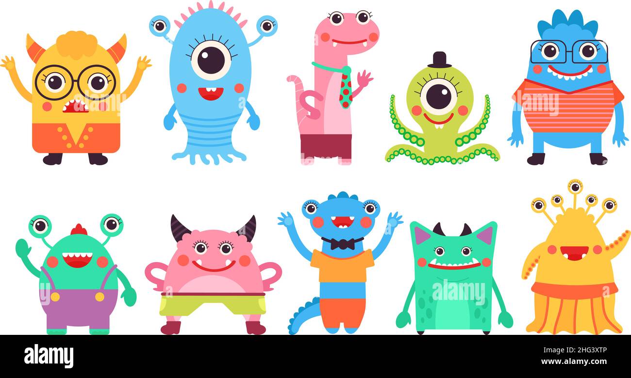Kids monster collection. Child monster, isolated cartoon aliens ...