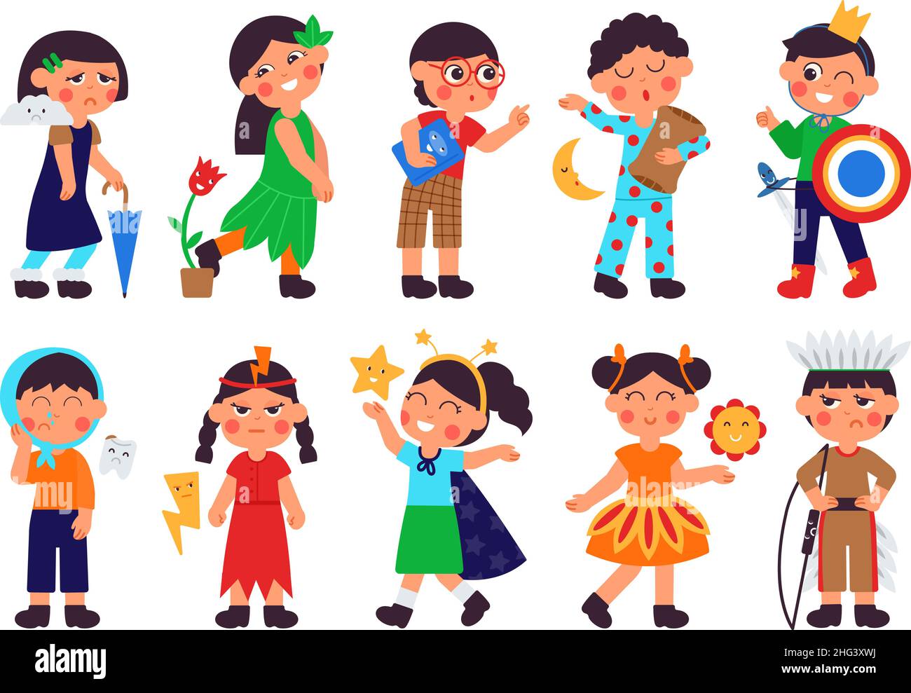 Cartoon emotional children. Different emotion kids, cheeky disgust ...