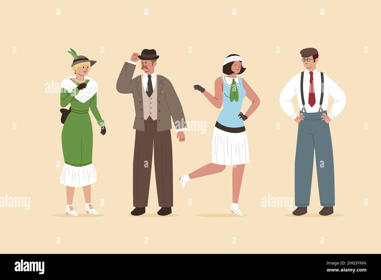 Hand drawn flat design vintage people set Vector illustration Stock ...