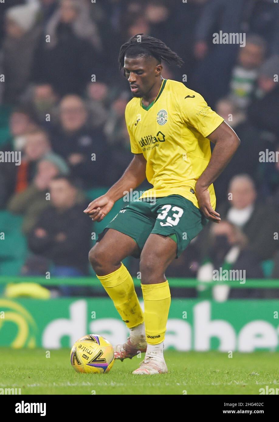Glasgow, Scotland, 17th January 2022. Rocky Bushiri of Hibernian during ...