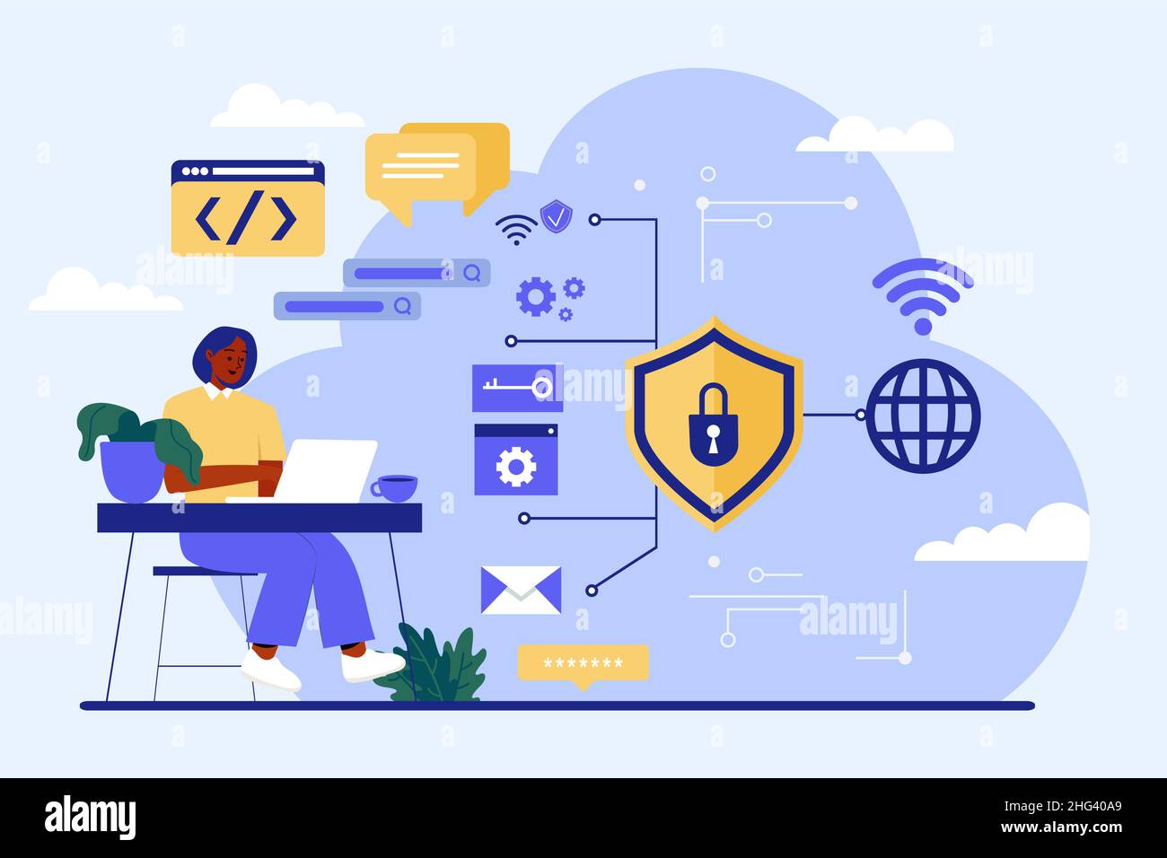 Hand drawn flat design vpn illustration Vector illustration Stock ...