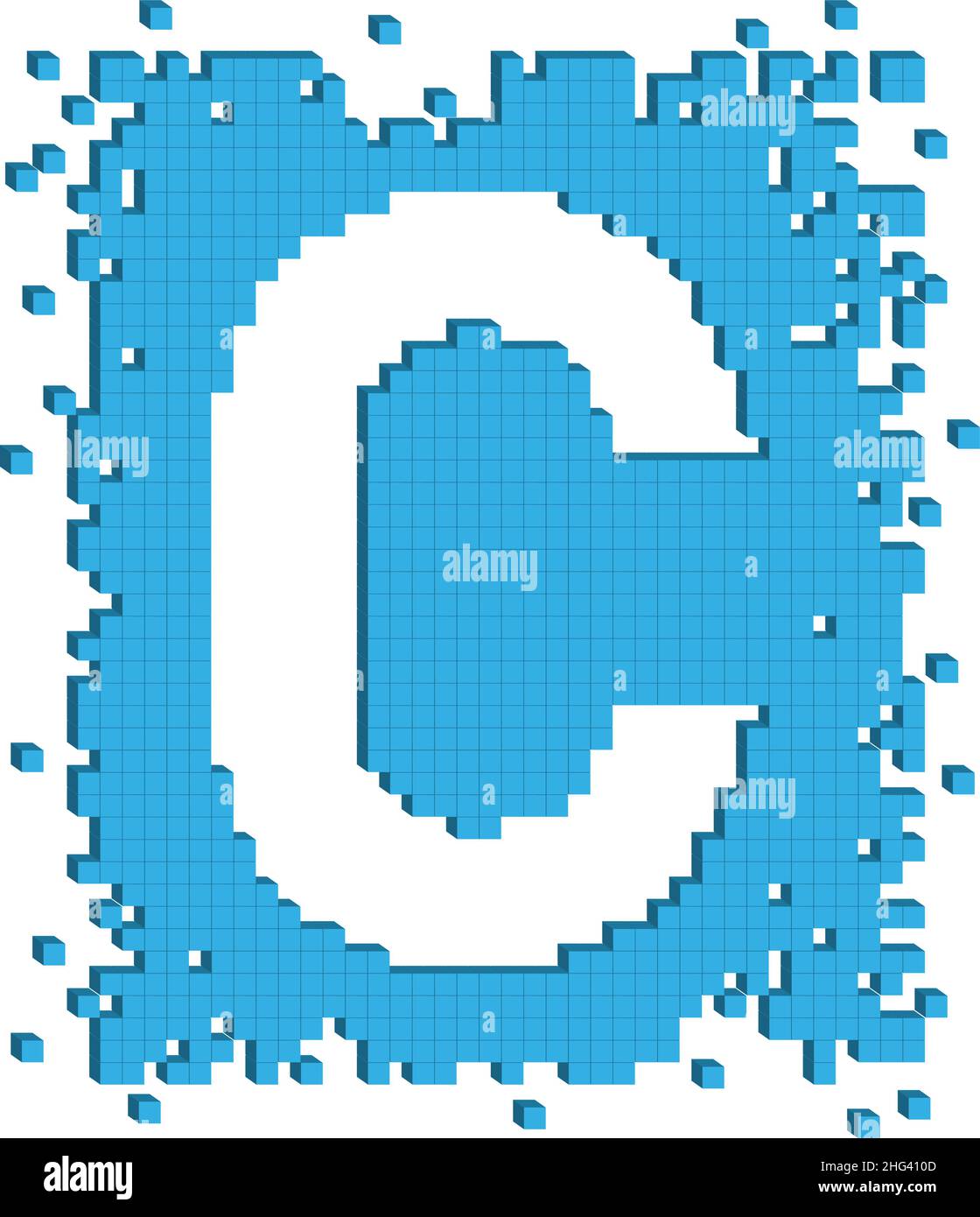 Vector drawn letter C surrounded by numerous small blue color cubes ...