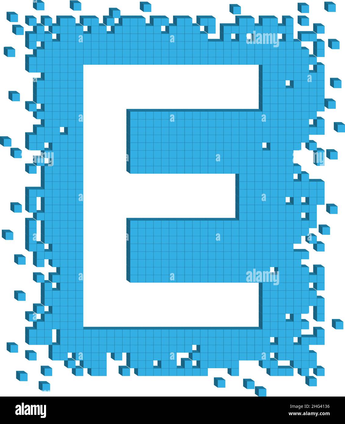 Vector drawn letter E surrounded by numerous small blue color cubes ...