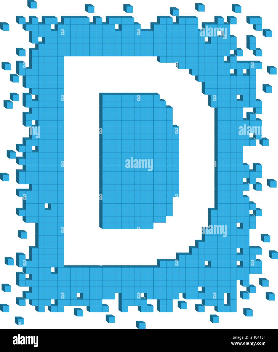 Vector drawn letter D surrounded by numerous small blue color cubes ...