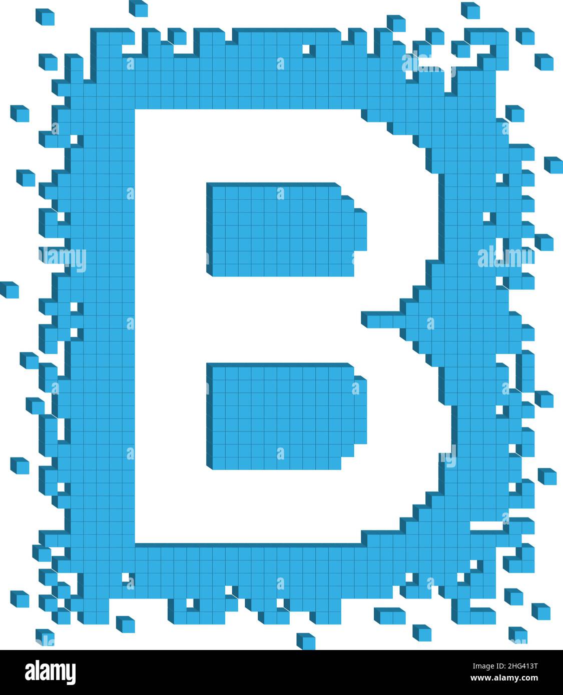 Vector drawn letter B surrounded by numerous small blue color cubes ...