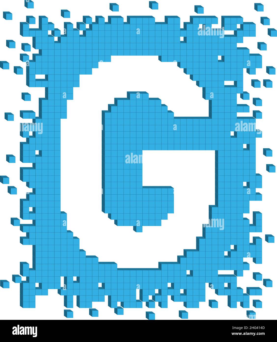 Vector drawn letter G surrounded by numerous small blue color cubes ...