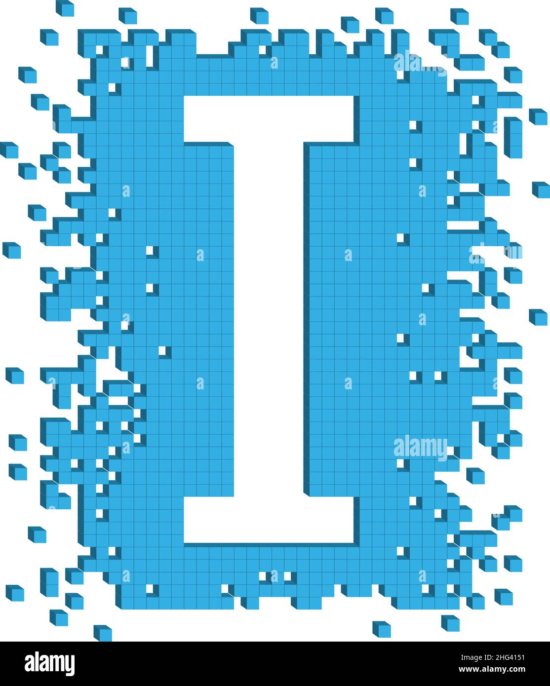 Vector drawn letter I surrounded by numerous small blue color cubes ...