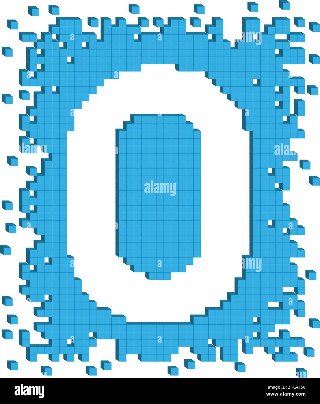Vector drawn letter O surrounded by numerous small blue color cubes ...