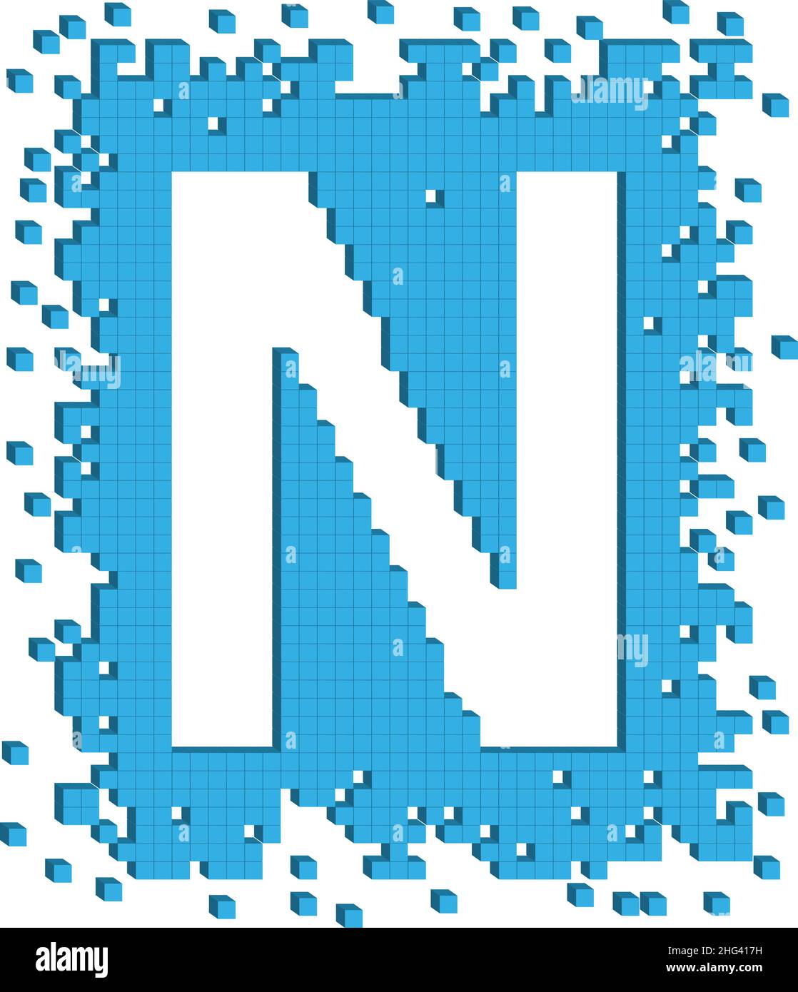 Vector drawn letter N surrounded by numerous small blue color cubes ...