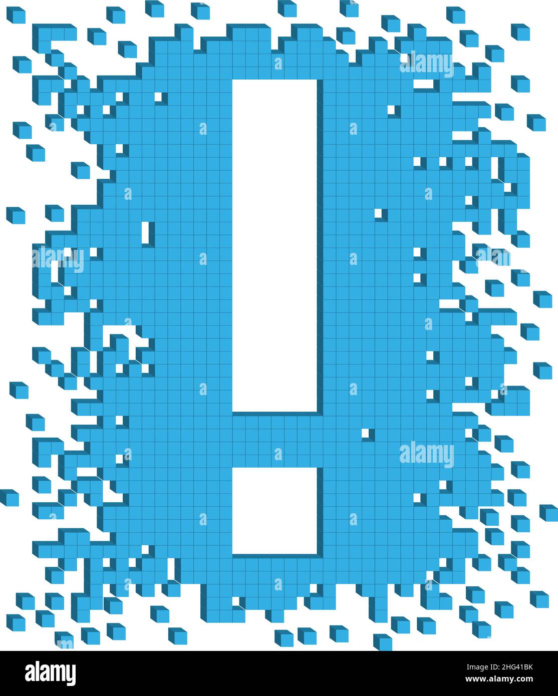 Vector shaped Exclamation mark surrounded by numerous small blue color ...