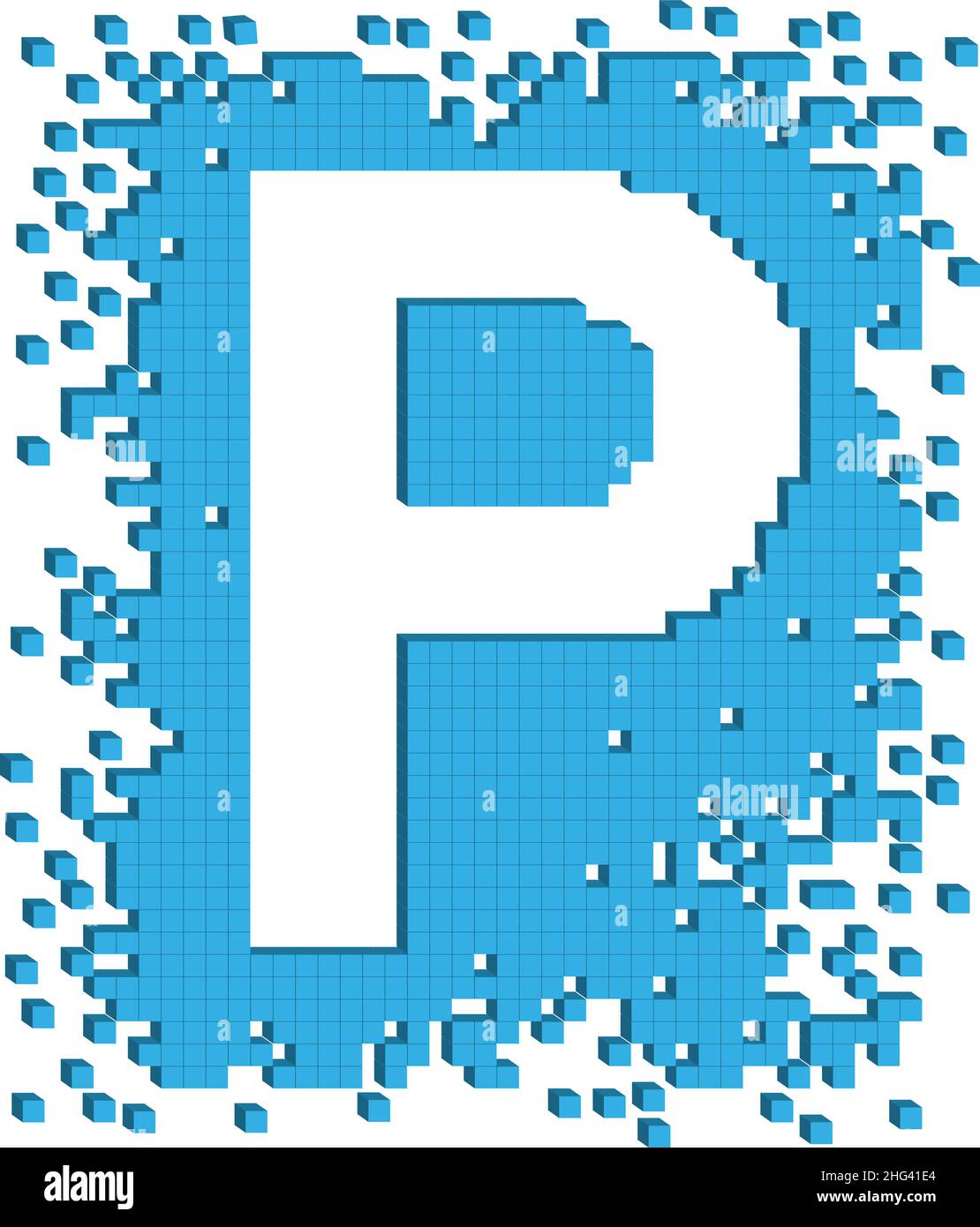 Vector drawn letter P surrounded by numerous small blue color cubes ...