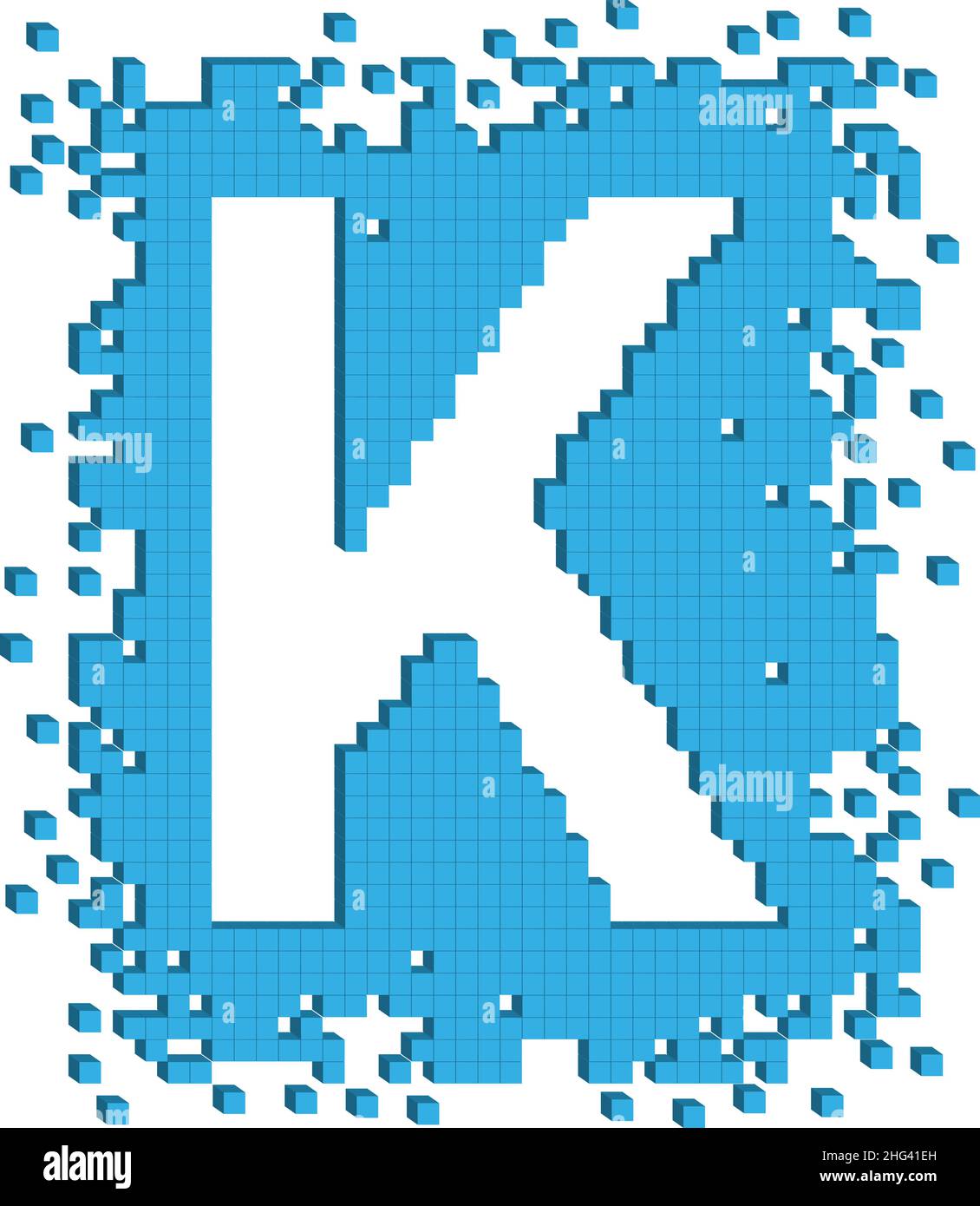 Vector drawn letter K surrounded by numerous small blue color cubes ...