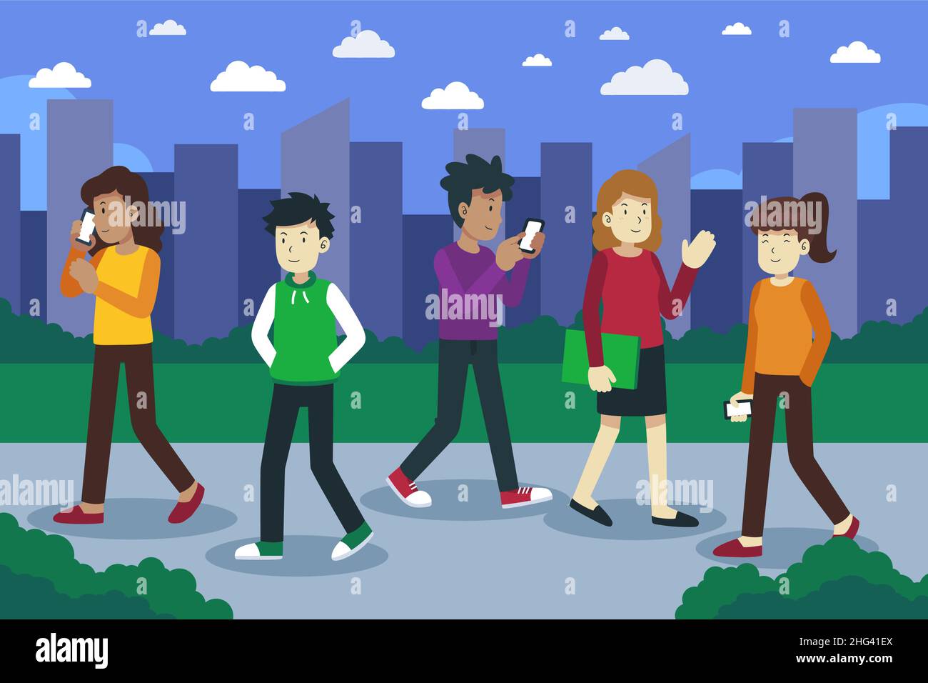Hand drawn flat design crowd of people walking illustration Vector ...