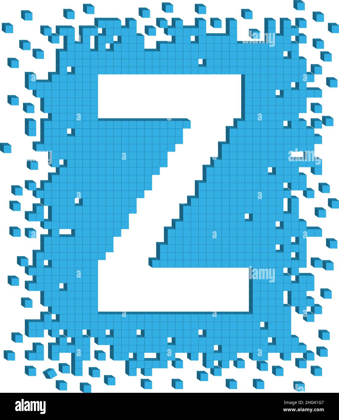 Vector drawn letter Z surrounded by numerous small blue color cubes ...