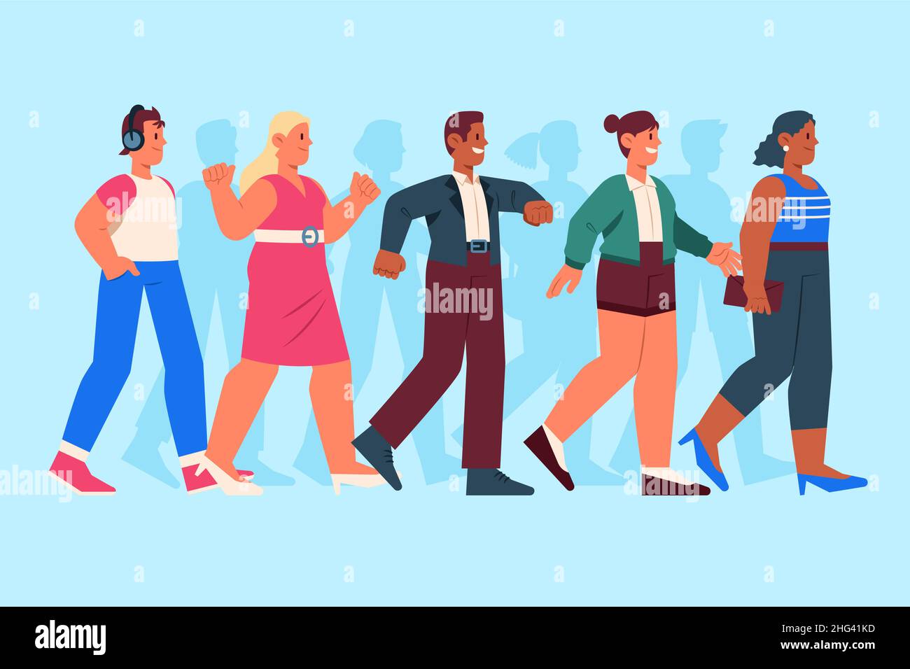 Hand drawn flat design crowd of people walking illustration Vector ...