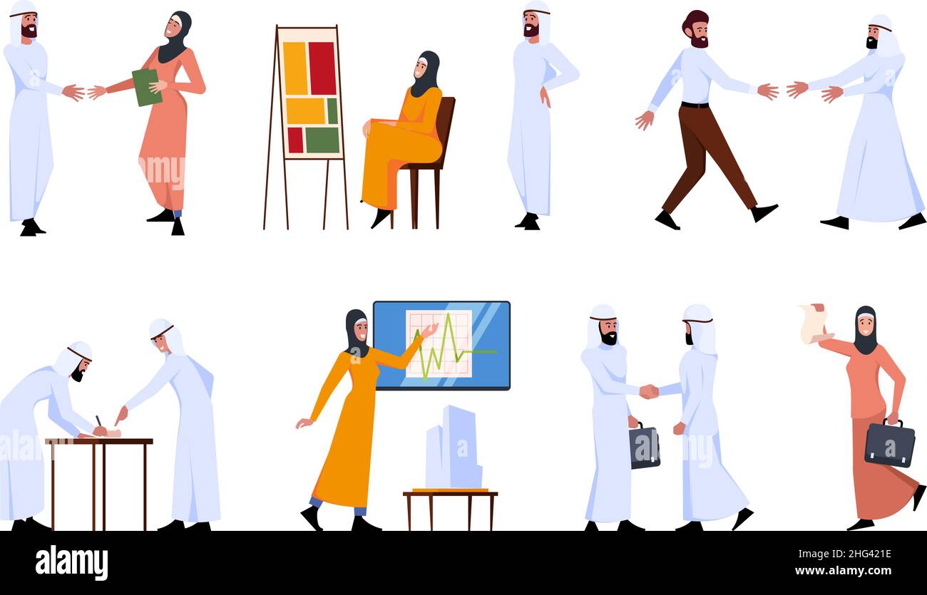 Arab business woman. Saudi girls working in traditional clothes office ...