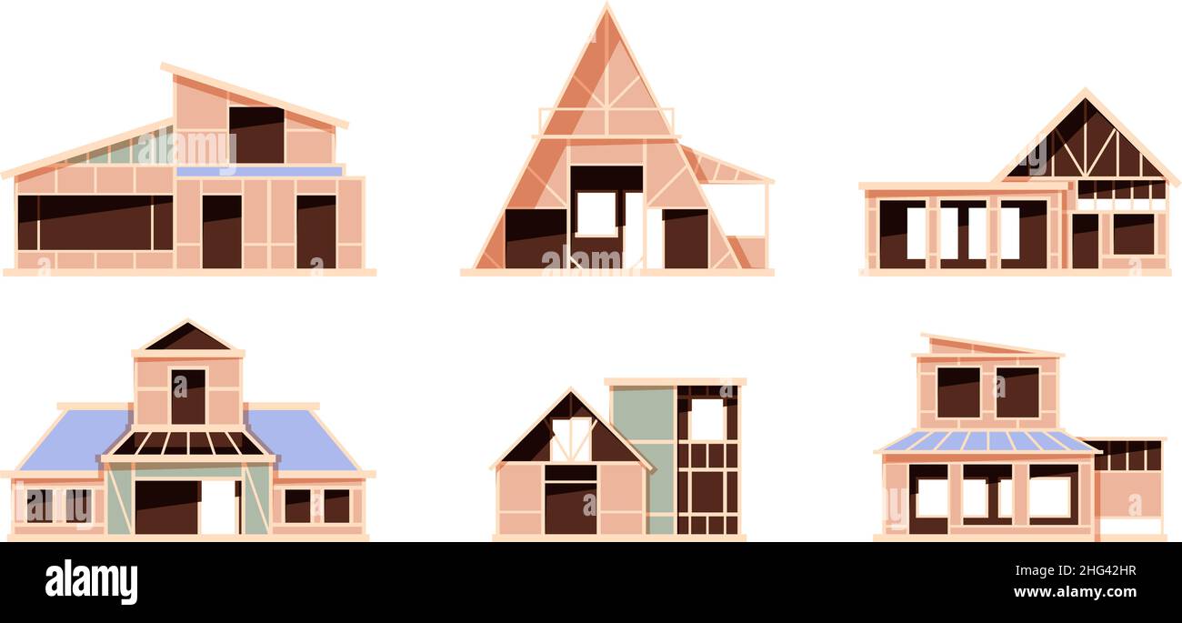 Construction stages. Building cottages exterior house foundation ...