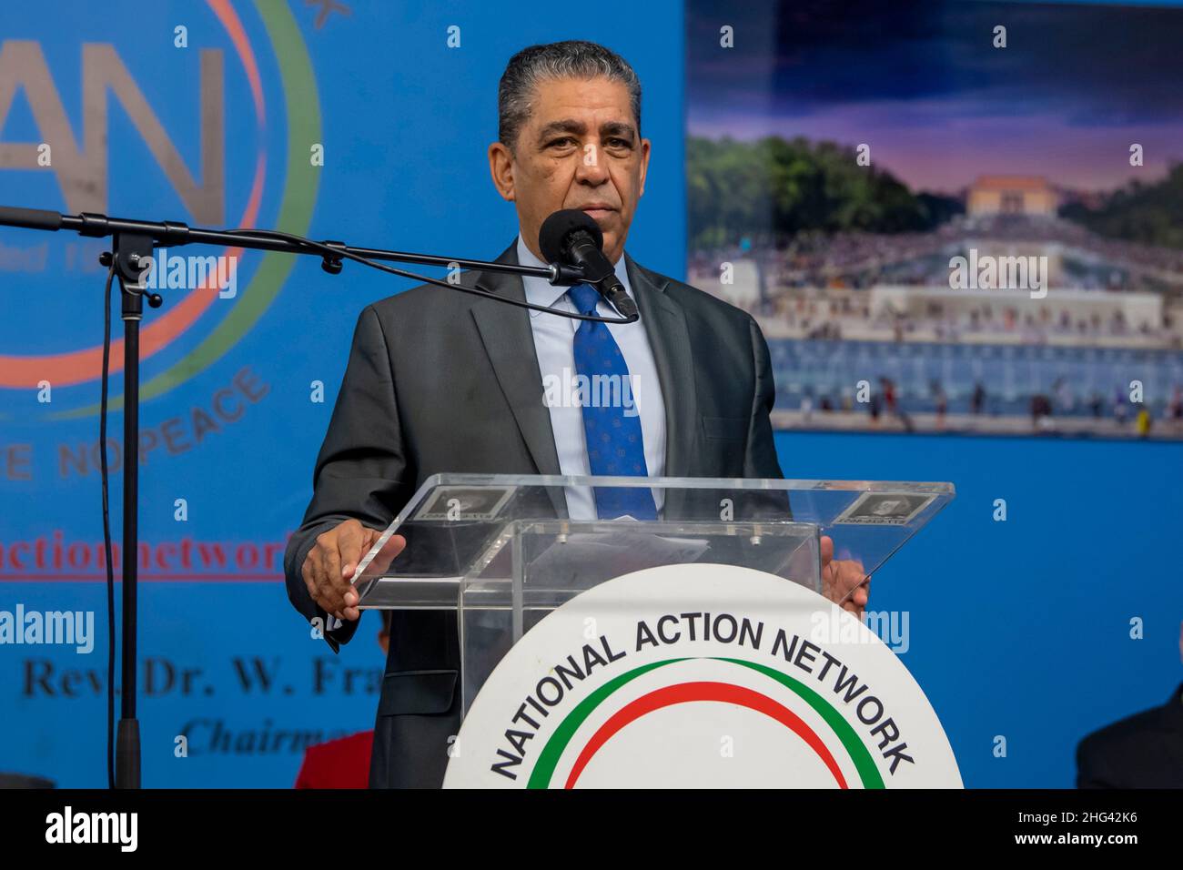 U.S. Representative Adriano Espaillat speaks during a Martin Luther ...