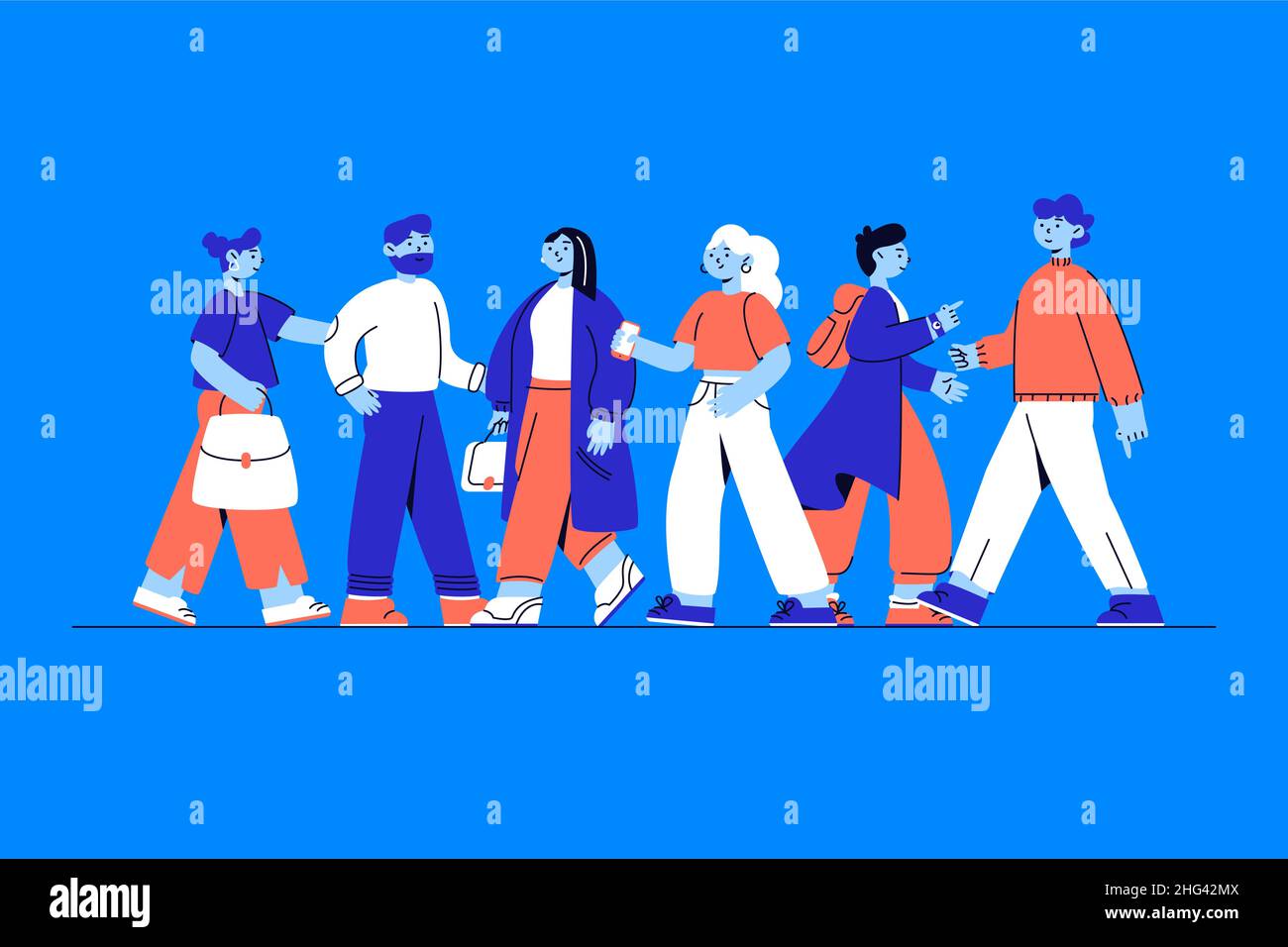 Flat design crowd of people walking illustration Vector illustration ...