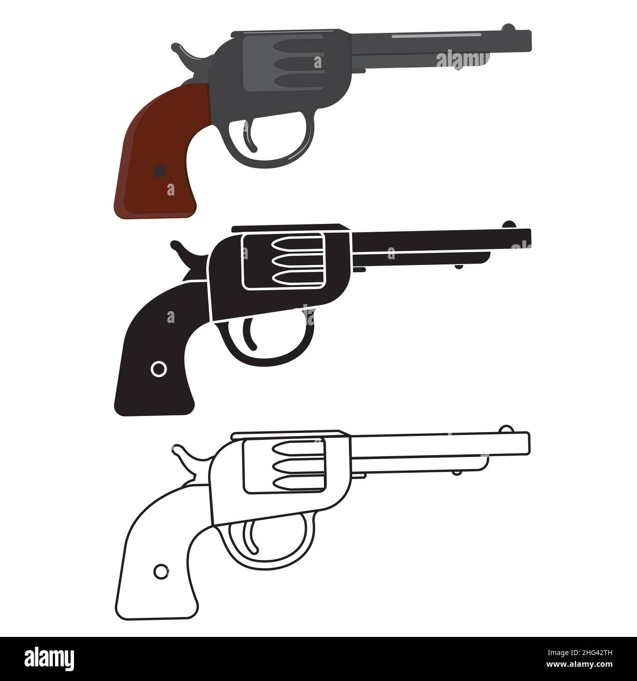 Revolver silhouette and contour isolated on white background, vector ...