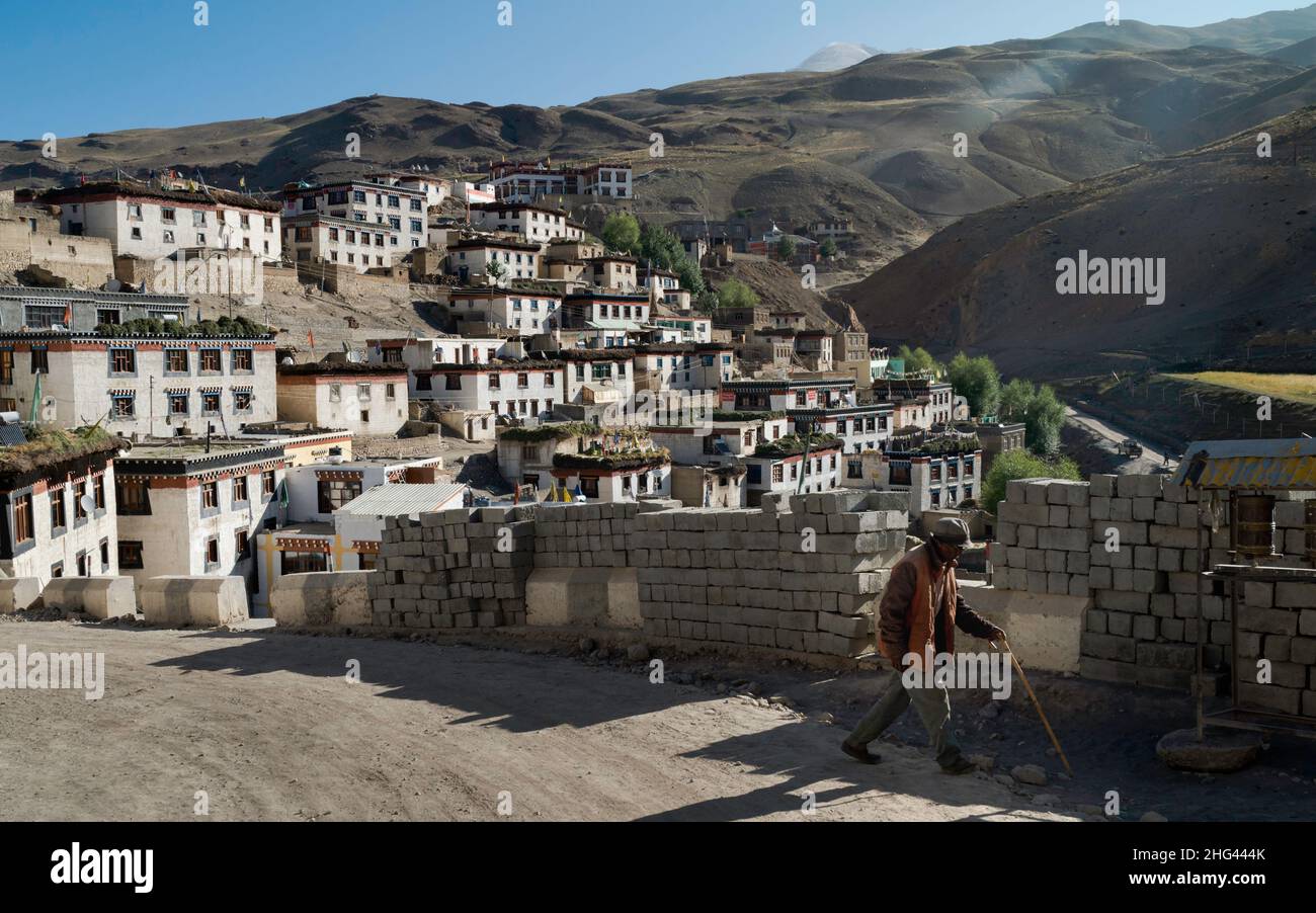 View of beautiful traditional Buddhist village with rows of houses ...