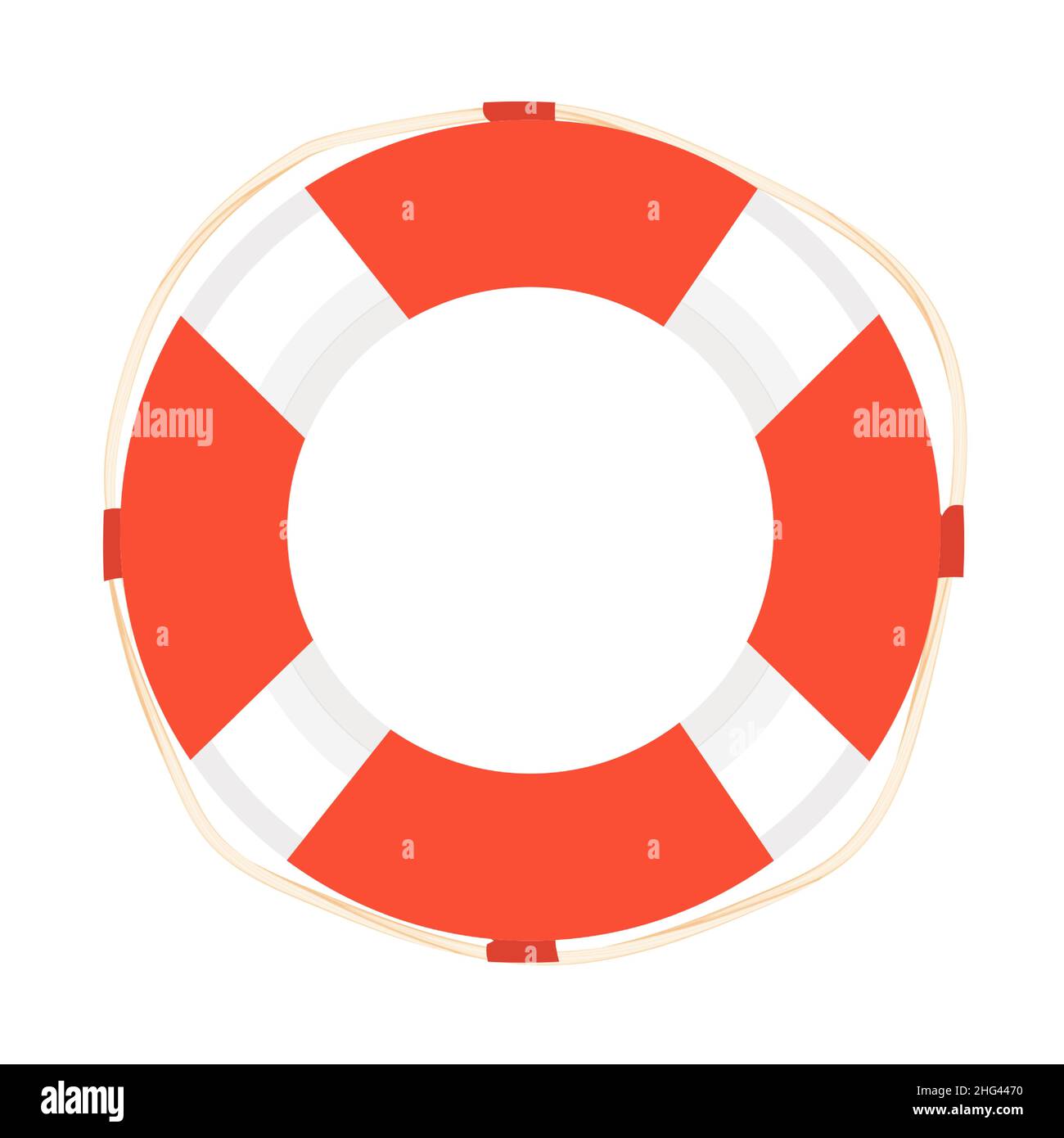 Lifebuoy, lifesaver with rope in red and white color in cartoon style isolated on white ...