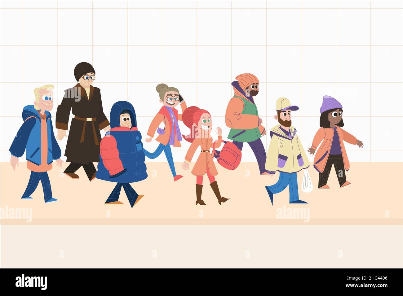 Hand drawn flat design crowd of people walking illustration Vector ...