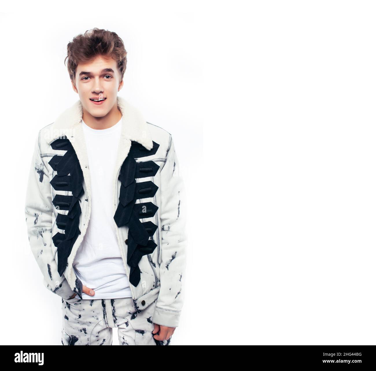 young pretty guy posing emotional cheerful isolated on white background ...