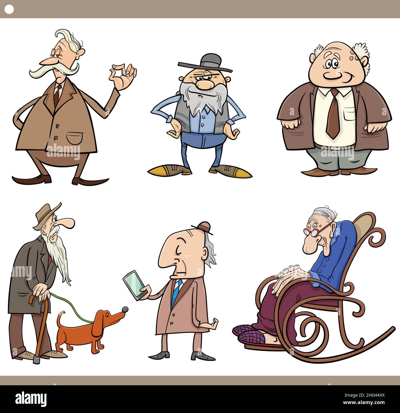 Cartoon illustration of elder men or seniors characters set Stock ...