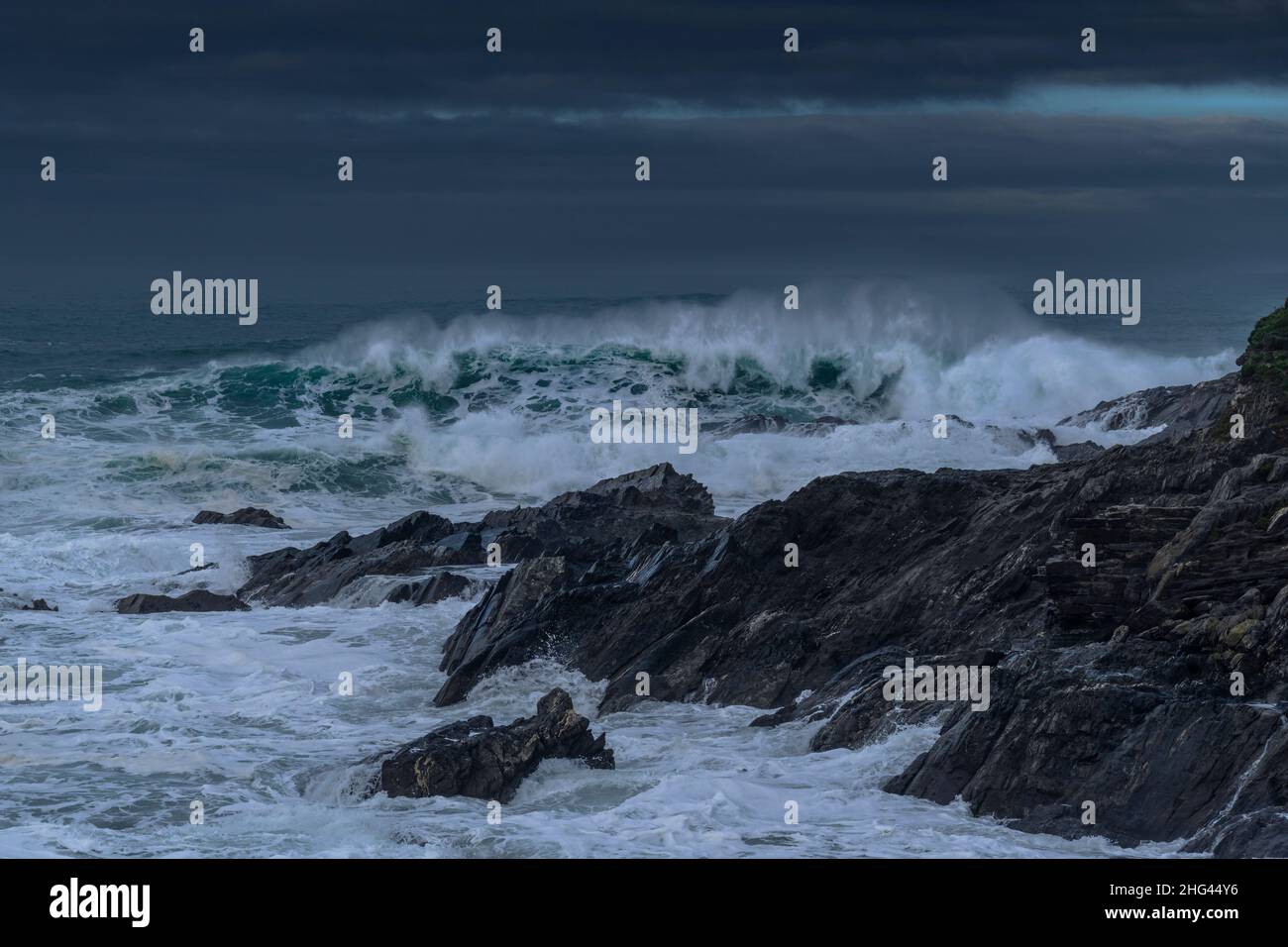 Wild weather and wild seas around Towan Head on the coast of Newquay in ...