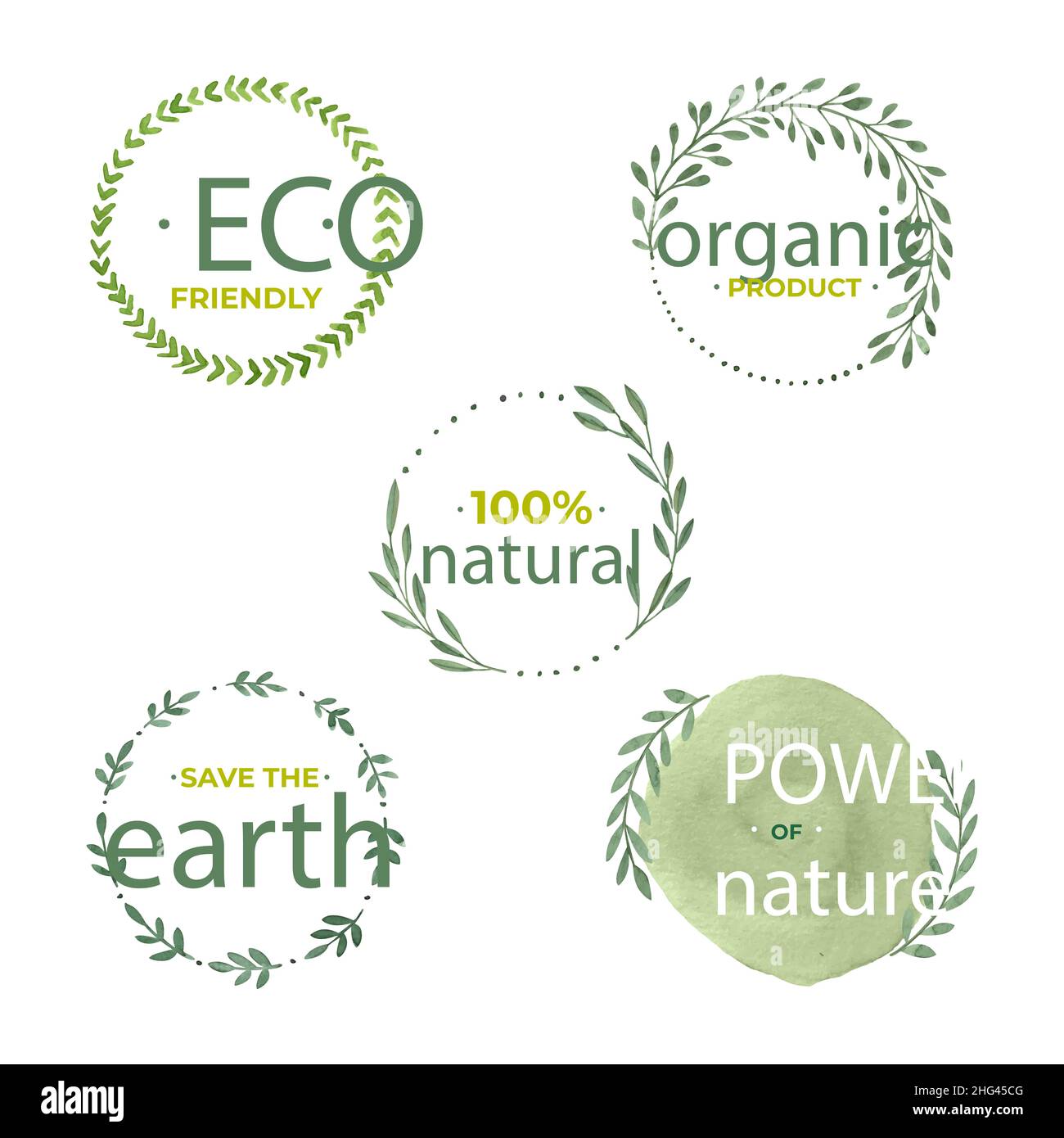 Watercolor eco friendly labels Vector illustration Stock Vector Image ...