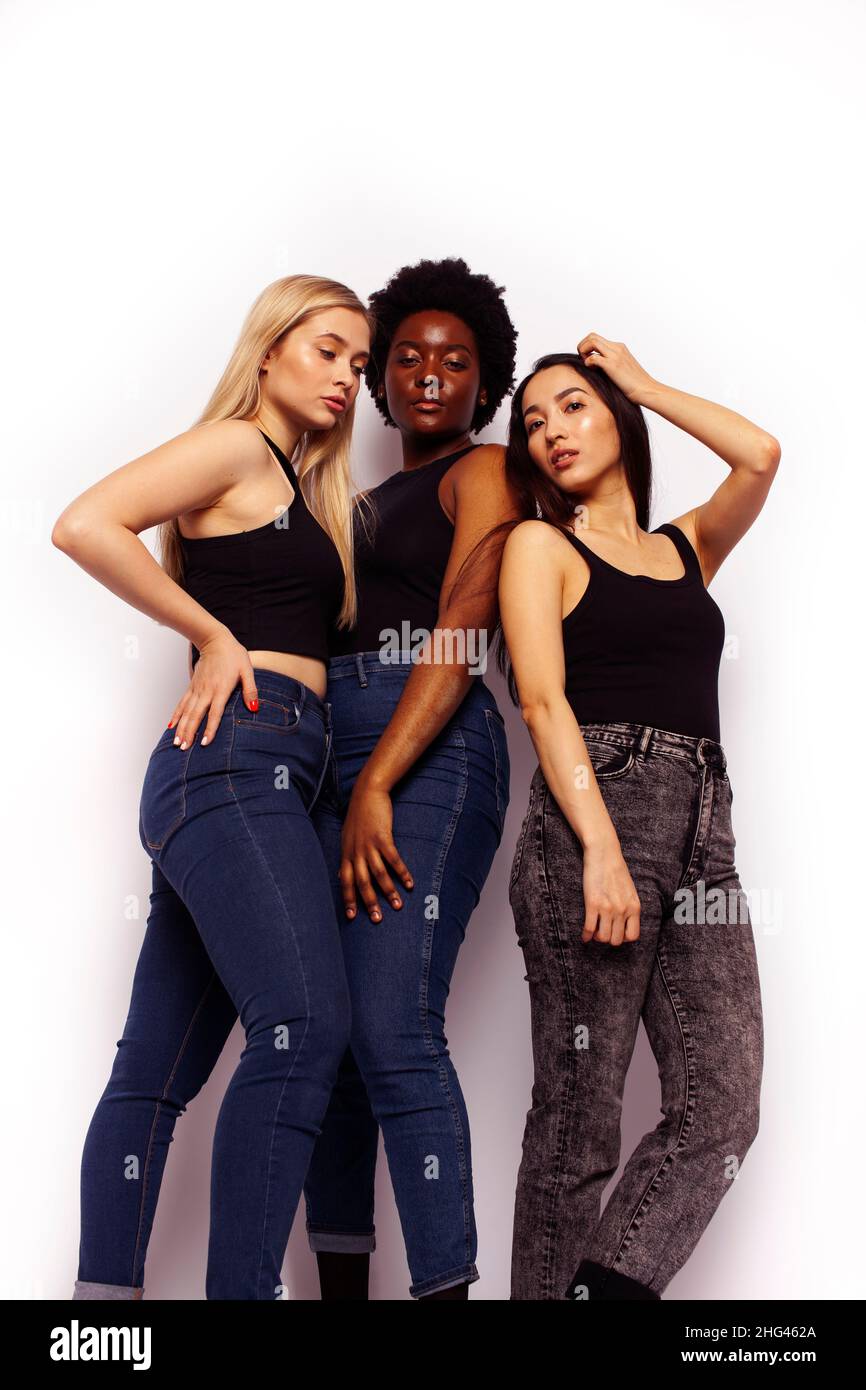 diverse multi nation girls group, teenage friends company cheerful ...