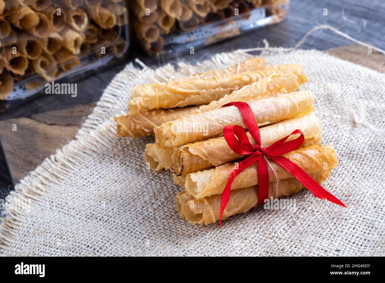 semprong or egg roll, a type of pastry that is baked and then rolled ...