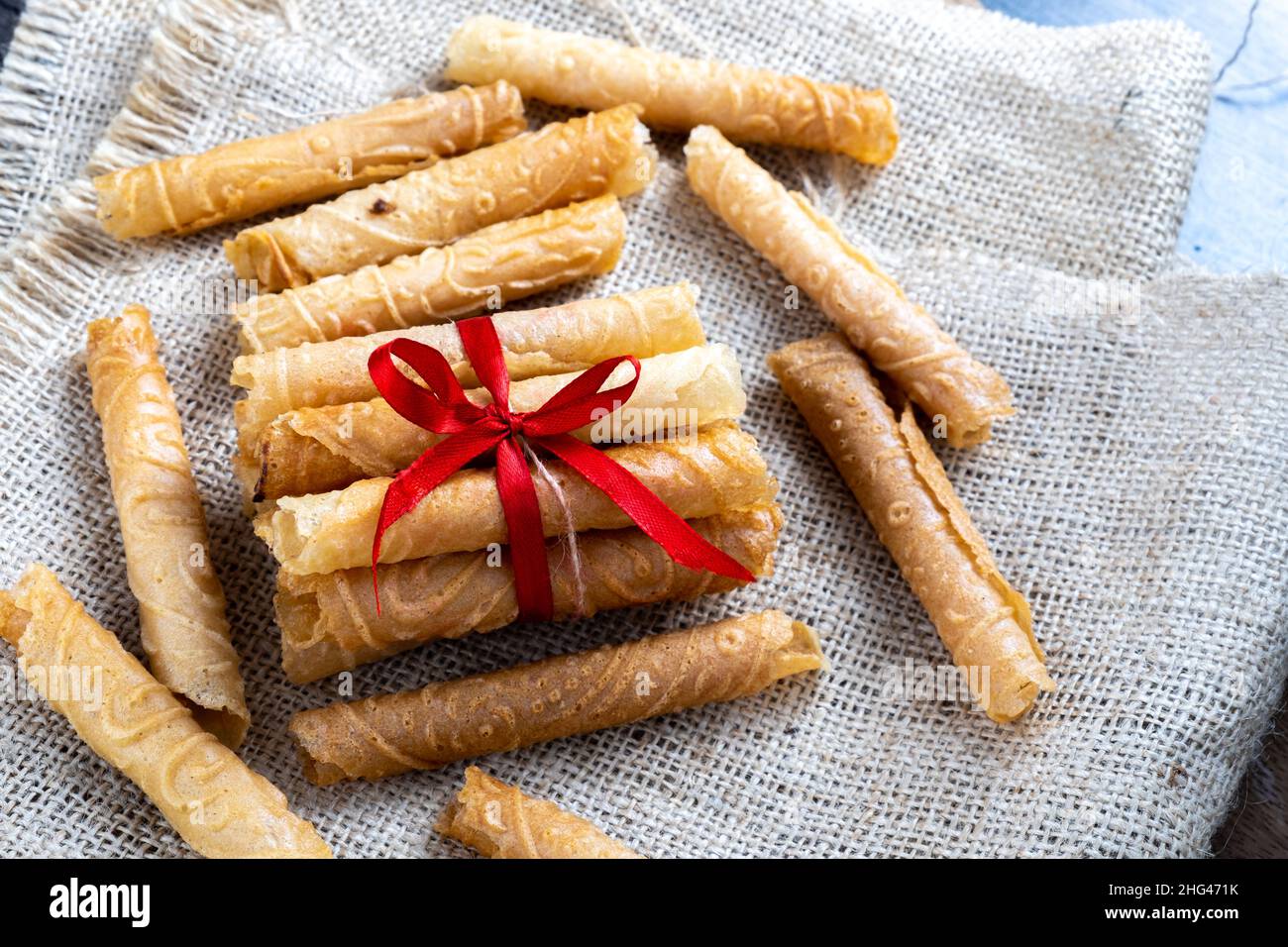 semprong or egg roll, a type of pastry that is baked and then rolled ...