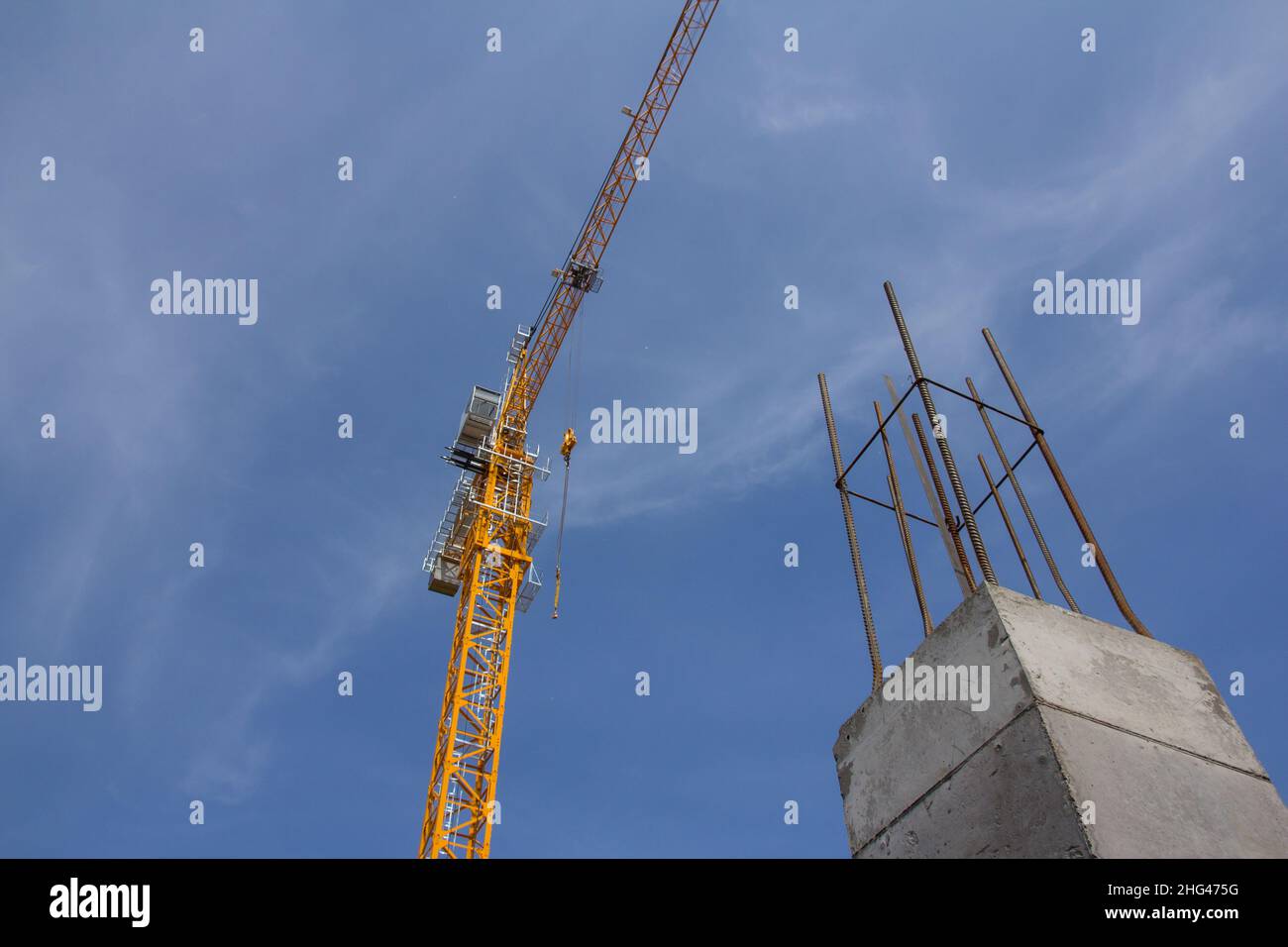 Reinforcement concrete column under construction at the construction ...