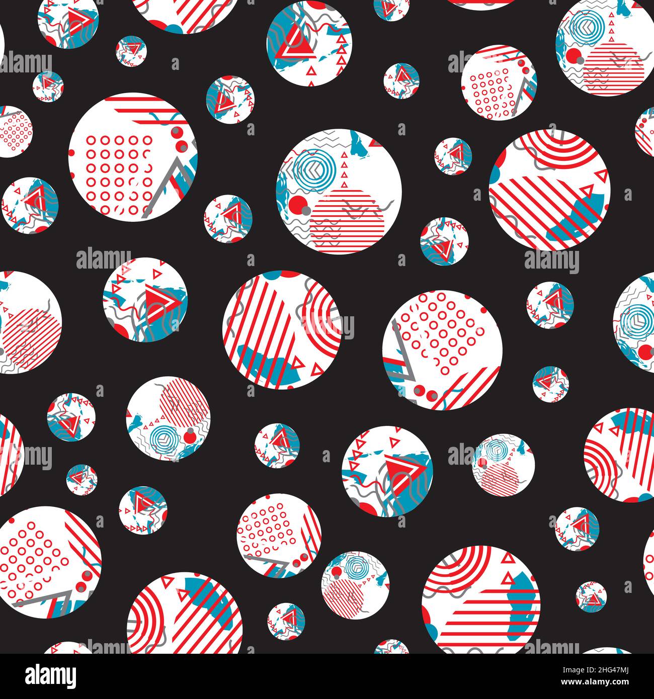 Vector Memphis design scattered circles background. Seamless pattern ...