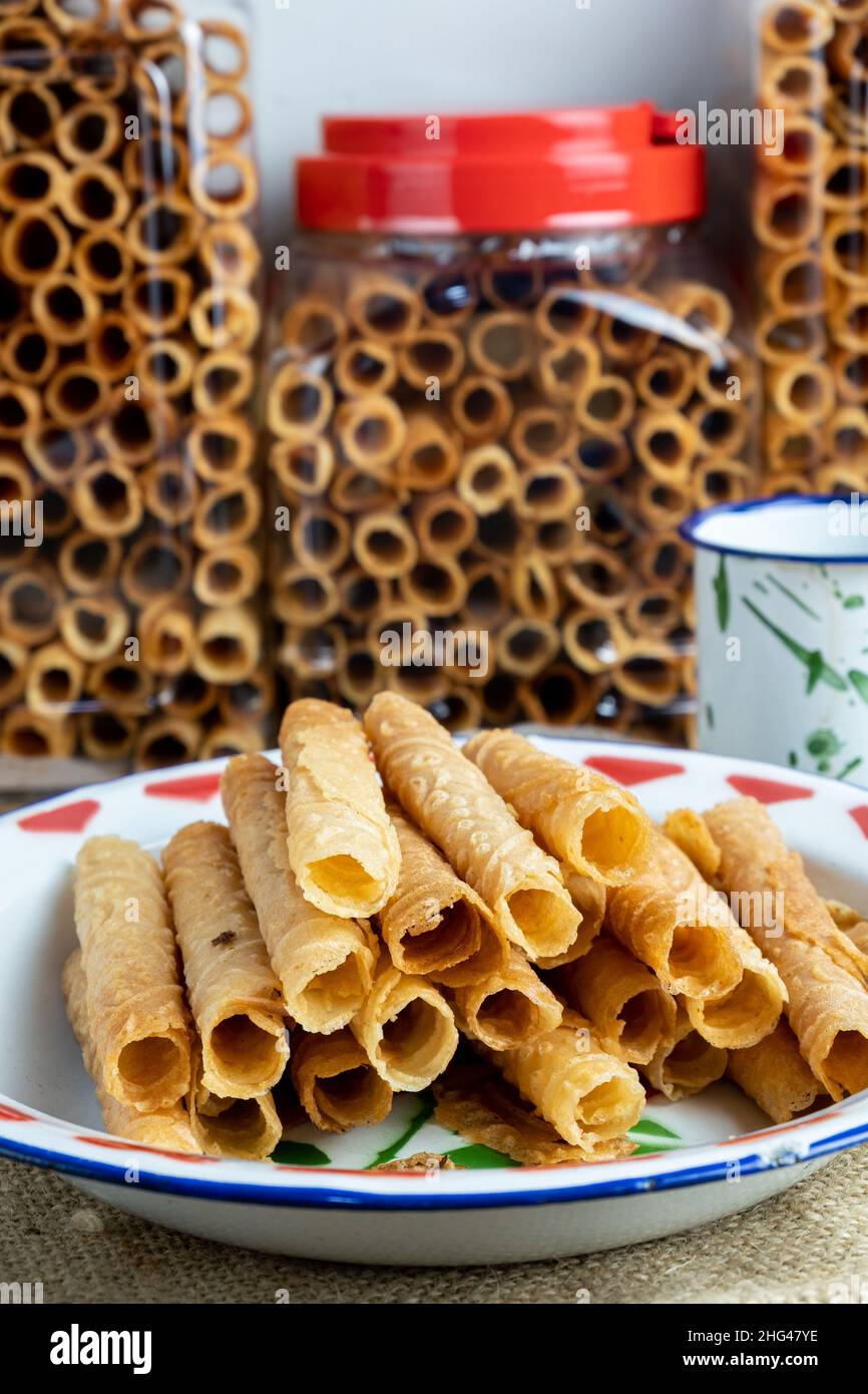 semprong or egg roll, a type of pastry that is baked and then rolled ...